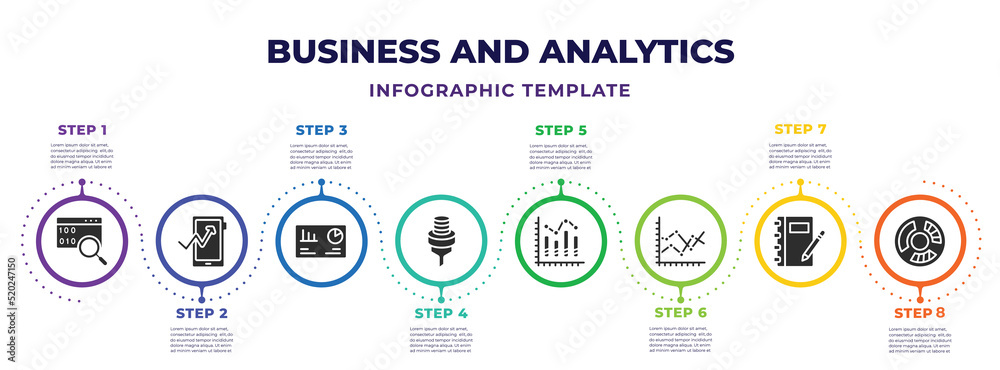 business and analytics infographic design template with binary data ...