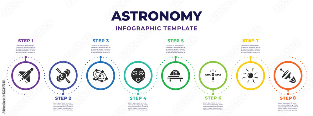 astronomy infographic design template with space ship, pulsar, milky ...