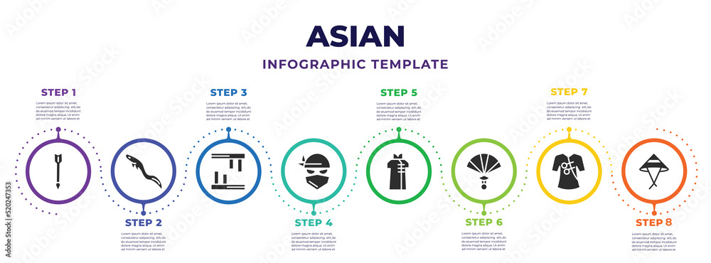 asian infographic design template with quiver, underwater, tonfa, ninja ...