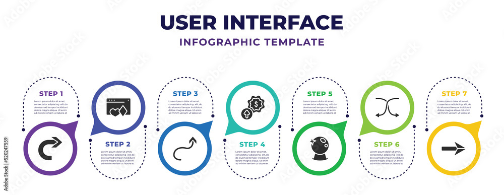 user interface infographic design template with right arrow with turn ...