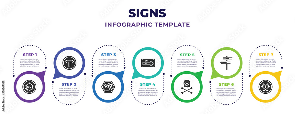 signs infographic design template with uv ray warning, junction, do not ...