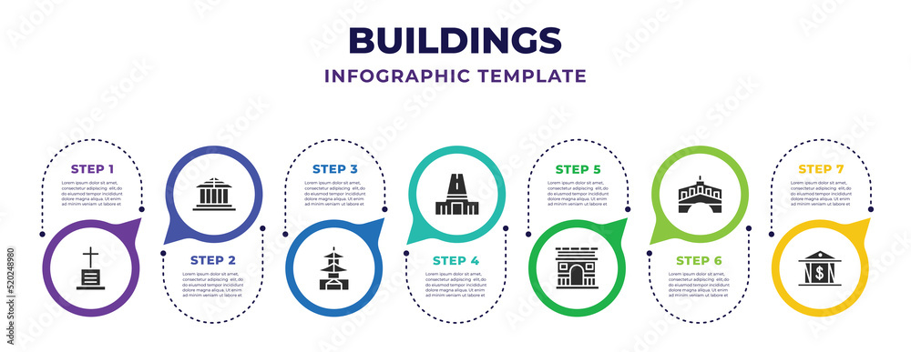 buildings infographic design template with christian cemetery, greece ...