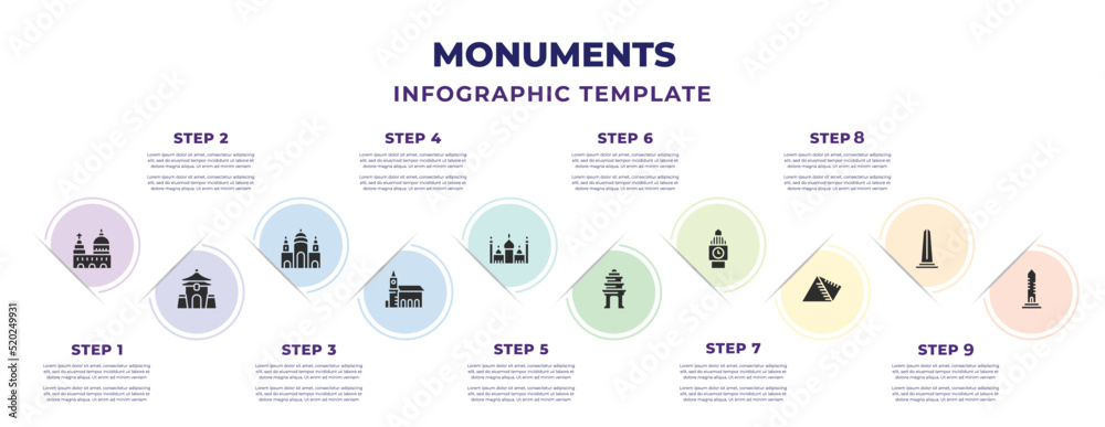 monuments infographic design template with blue domed churches, chiang ...