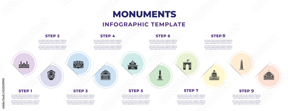 monuments infographic design template with medieval, imperial guardian ...