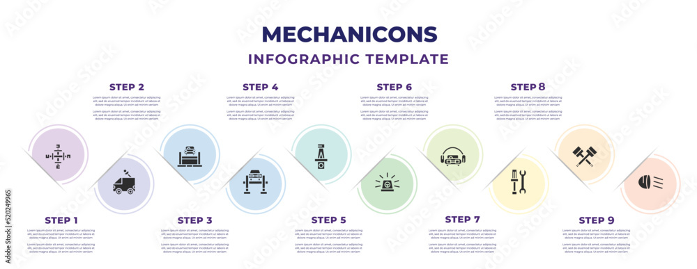 mechanicons infographic design template with changing wheels tool ...