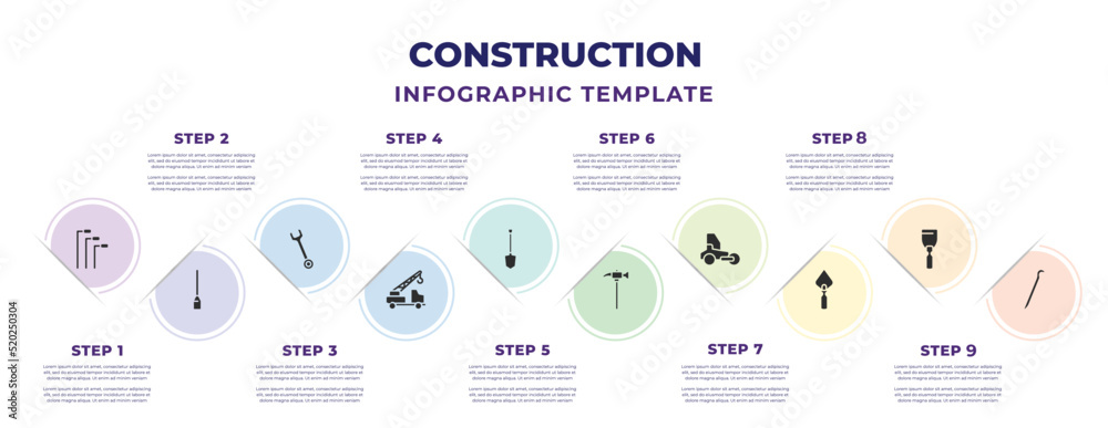 construction infographic design template with hex key, digging bar ...