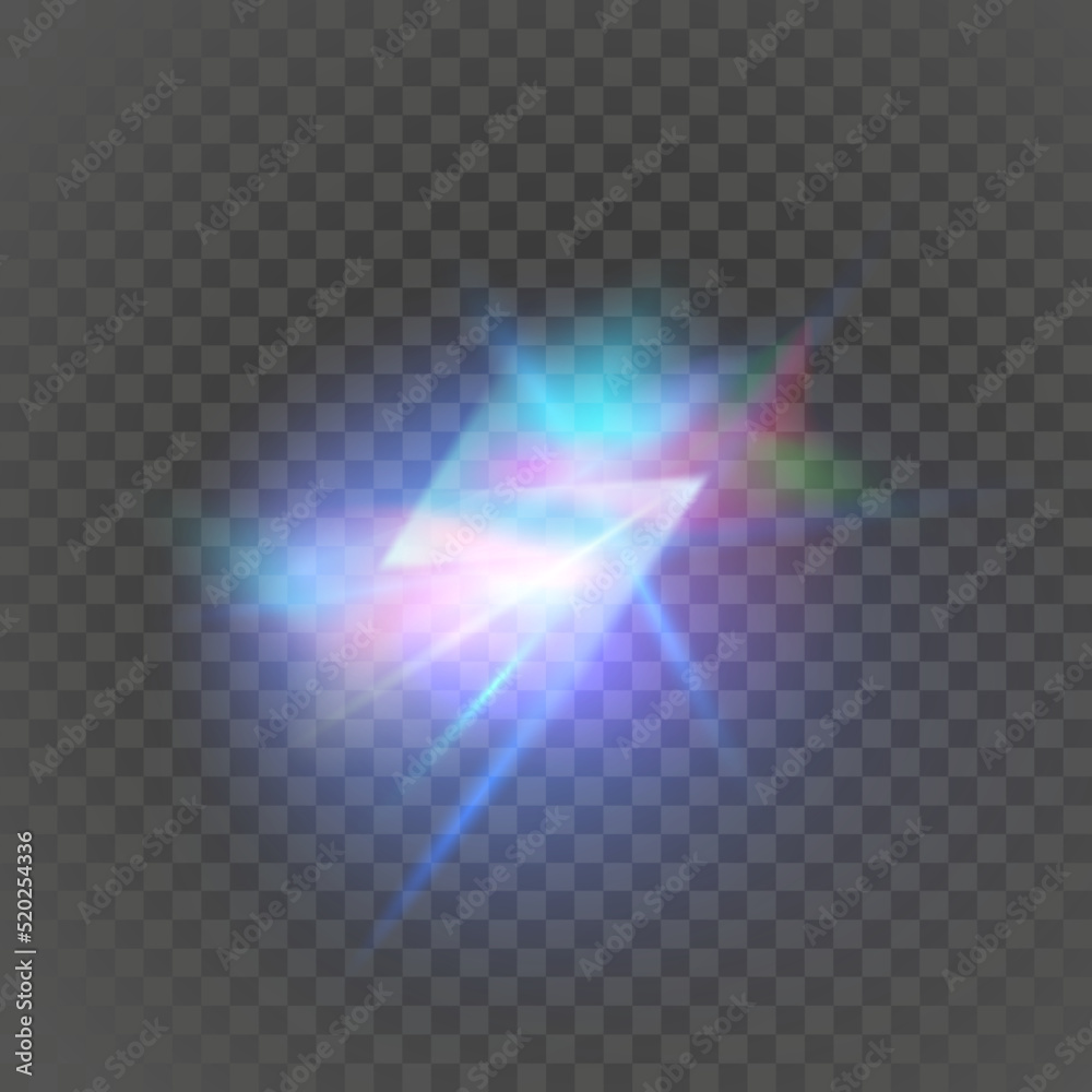 Bright rainbow light effect. Light streak overlay of lens flare on ...