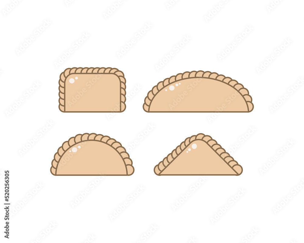 Set of 4 simple empanadas icons with different shapes. Vector ...