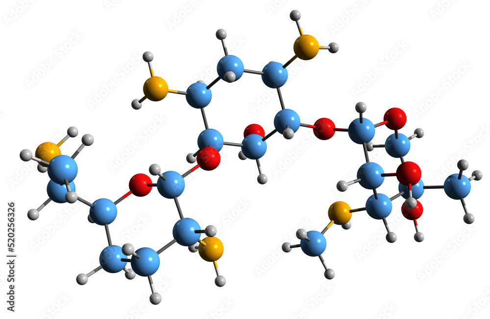 3D image of Gentamicin skeletal formula - molecular chemical structure ...