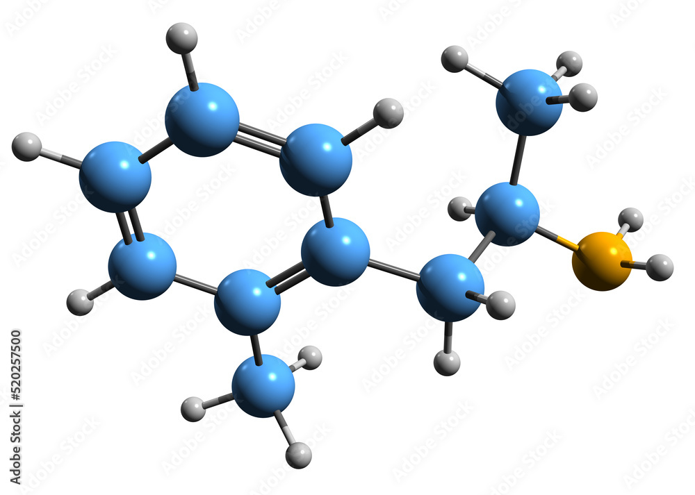 3D image of Ortetamine skeletal formula - molecular chemical structure ...