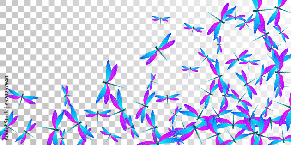 Tropical blue purple dragonfly isolated vector wallpaper. Spring funny ...