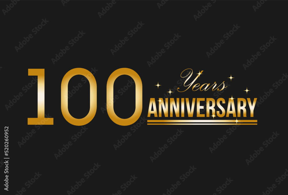 100 years anniversary gold glitter. Decorative element for postcards ...