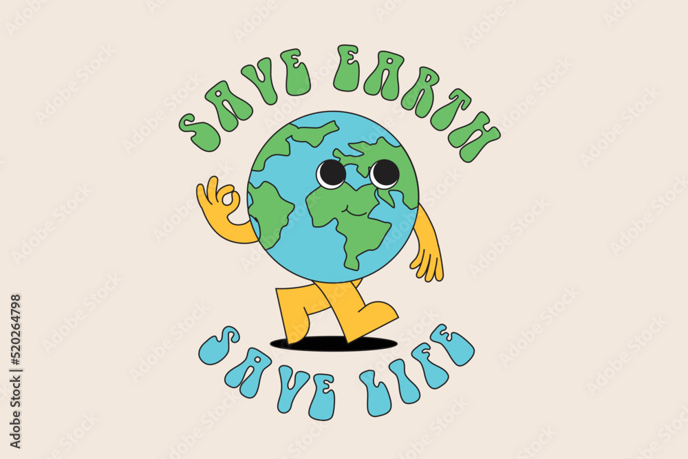 Vector illustration in simple naive and hippie groovy style - planet ...