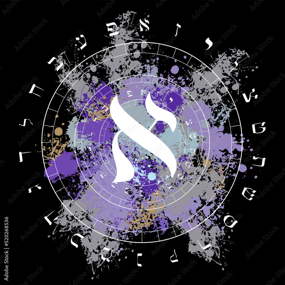 Vector illustration of the Hebrew alphabet in circular design. Hebrew ...