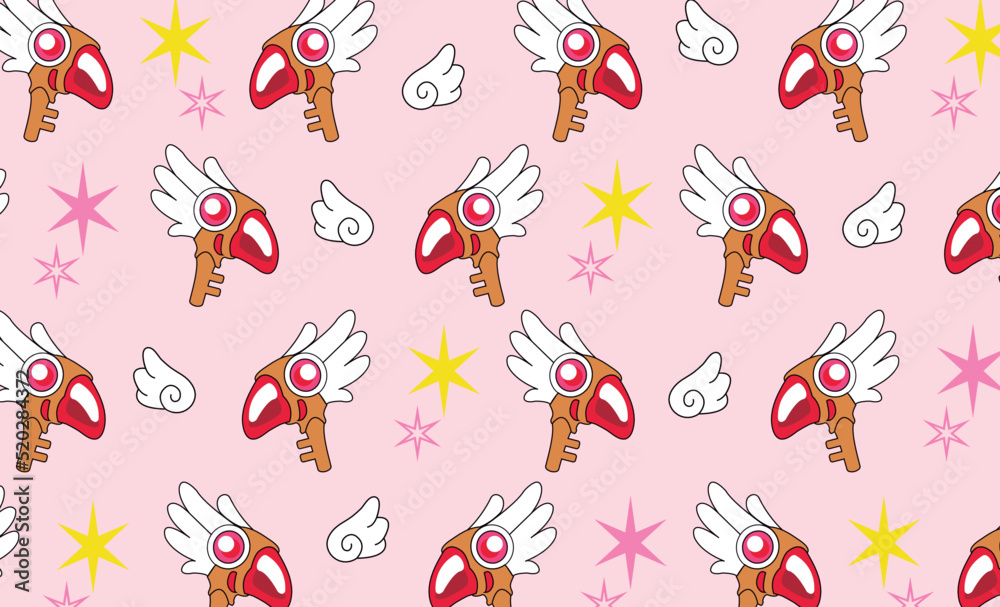 Anime design cetro varita Sakura card captor colors form seamless ...