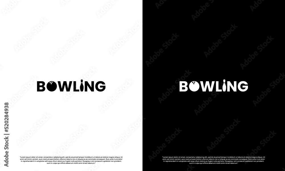 bowling word with ball in letter O and pin bowling as letter I, logo ...