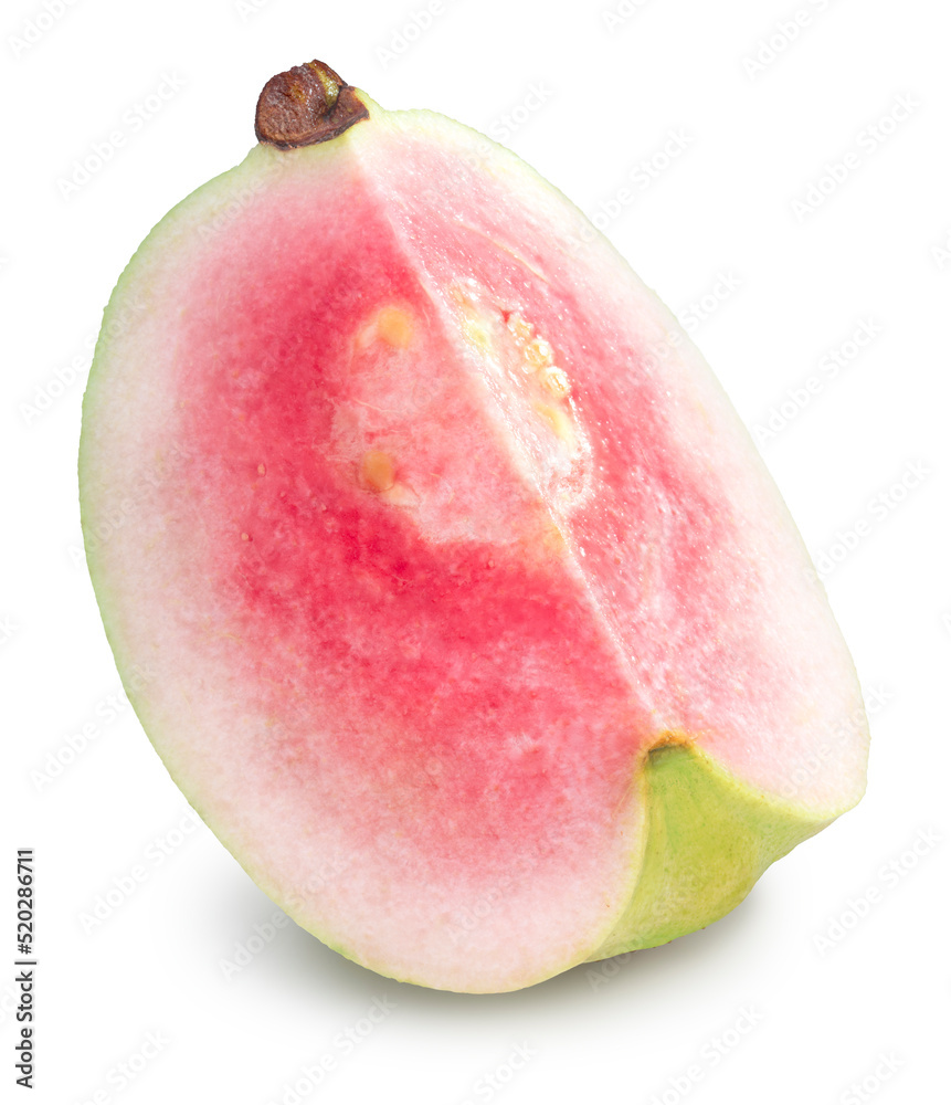 Pink guava fruit with leaf isolated on white background, Fresh Pink ...
