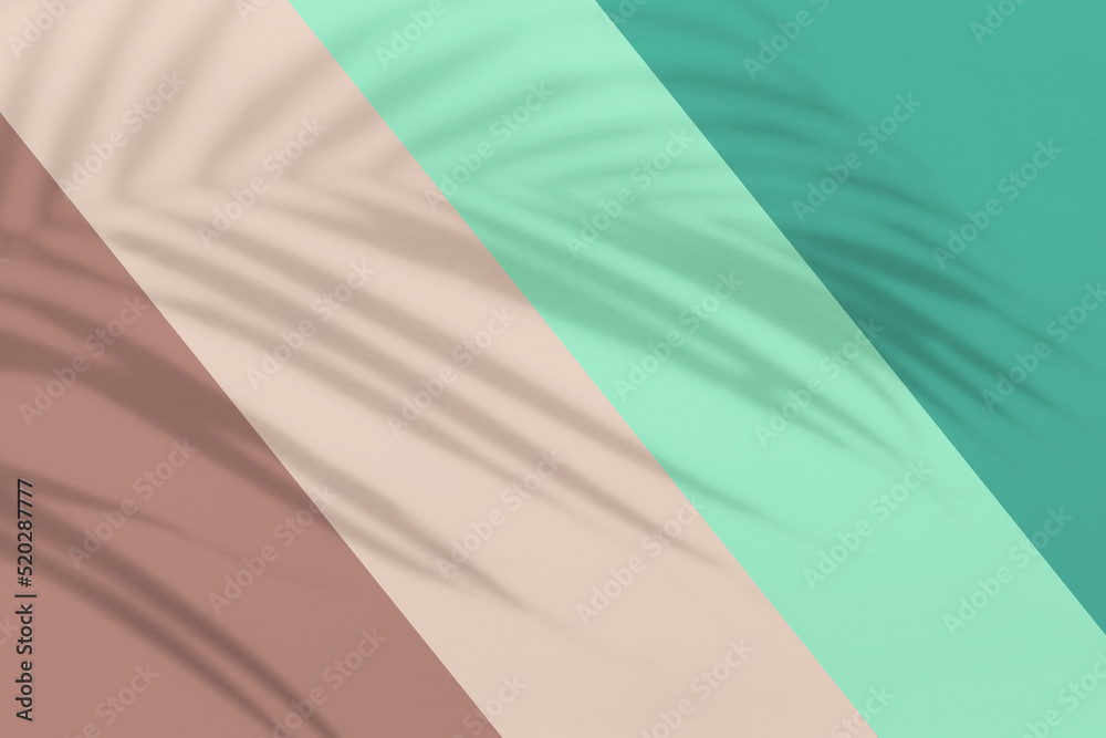 Tropical palm leaves shadow on pastel color background with copy space ...