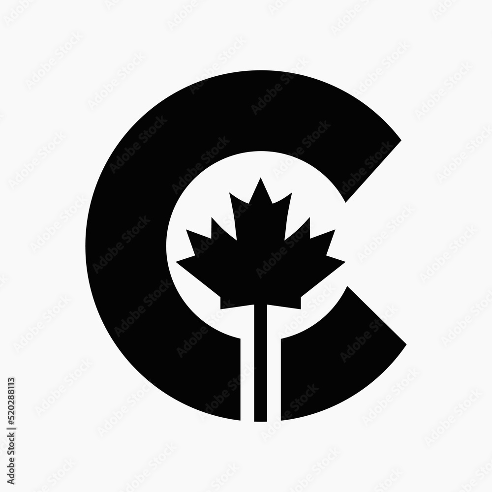 Canadian Red Maple Logo on Letter C Vector Symbol. Maple Leaf Concept ...