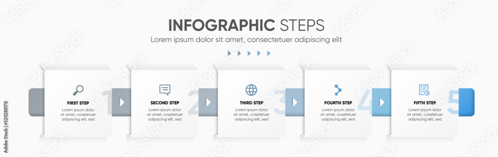 Poster Future modern 5 step square infographic with gradient background ...