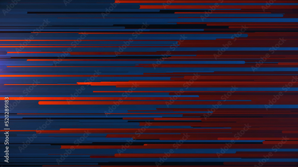 Abstract dashes and lines. Horizontal lines on left blue on right red ...