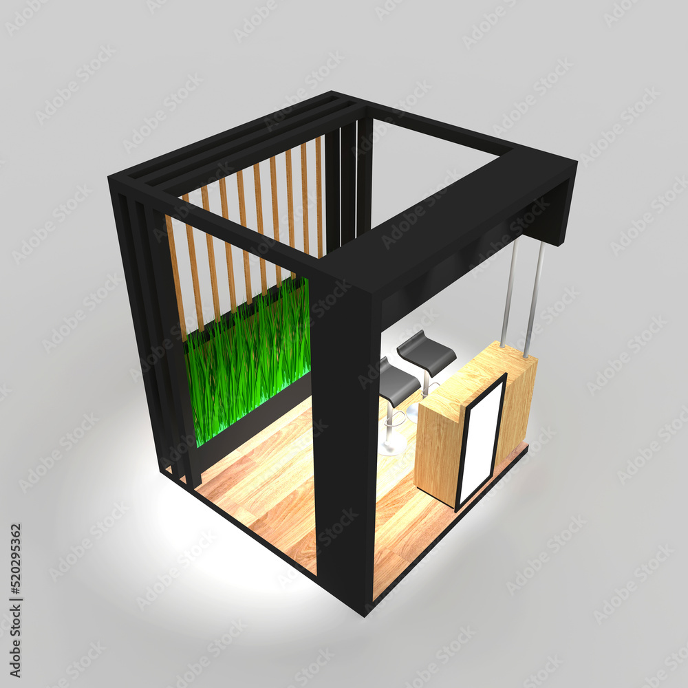 3d illustration stand booth 2x2 m wood decoration blank fascia name and ...
