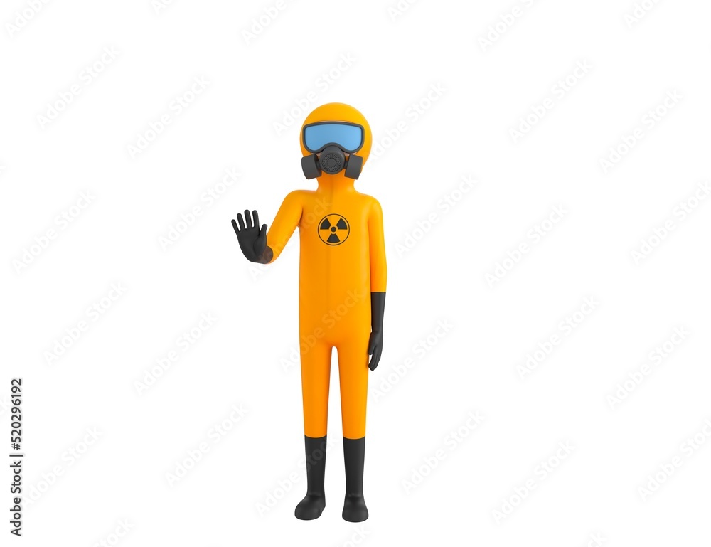 Man in Yellow Hazmat Suit character puts out his hand and orders to ...