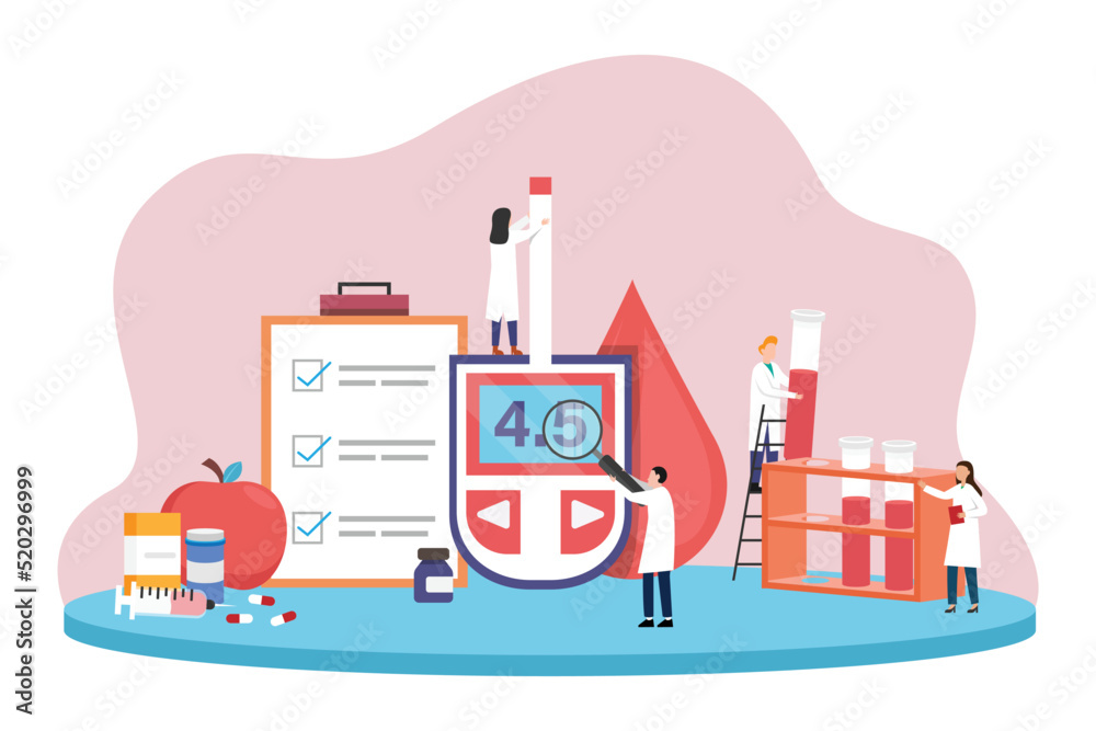 Blood Glucose Test, Monitoring Blood Sugar Level 2d flat vector ...