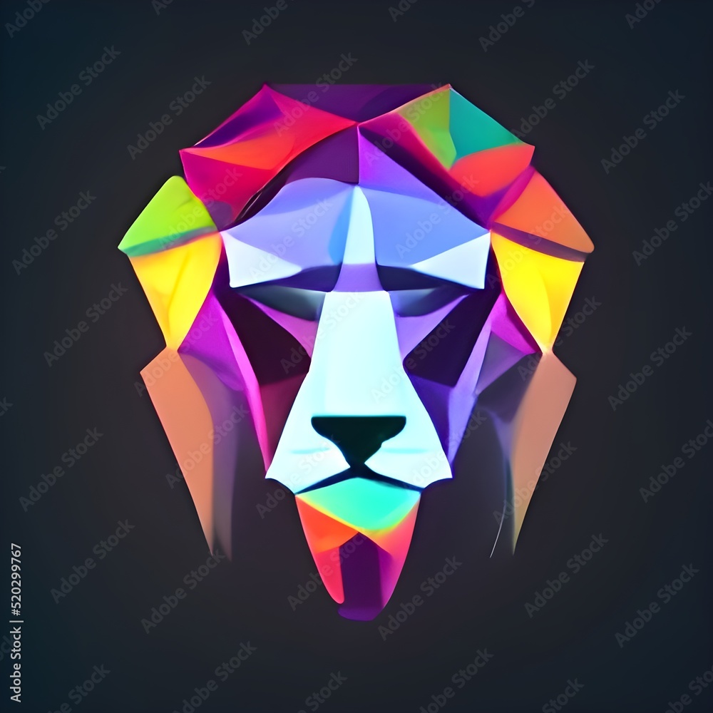 a colorful glowing low poly logo of a lion. low poly lion logo Stock ...