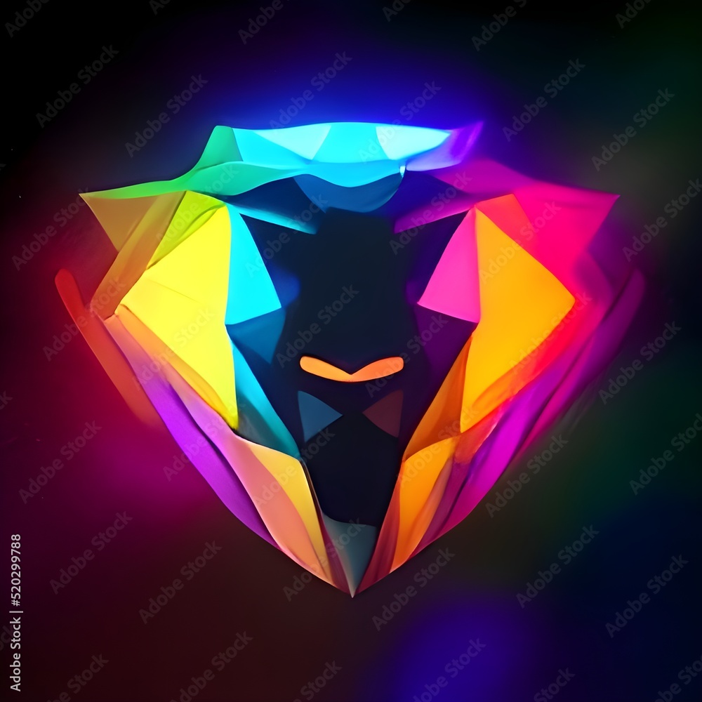 a colorful glowing low poly logo of a lion. low poly lion logo Stock ...