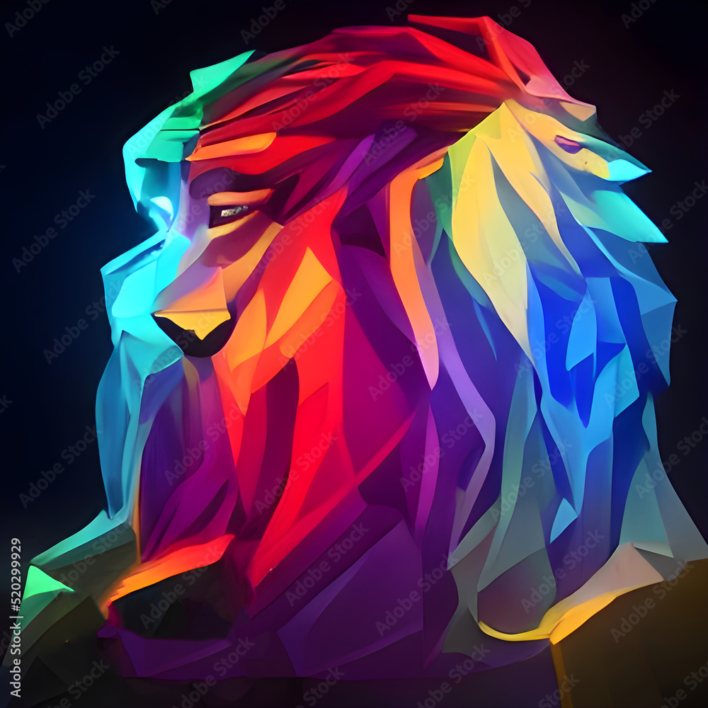a colorful glowing low poly logo of a lion. low poly lion logo Stock ...