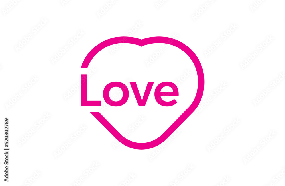 Love word sign with outline love symbol on white background Stock ...