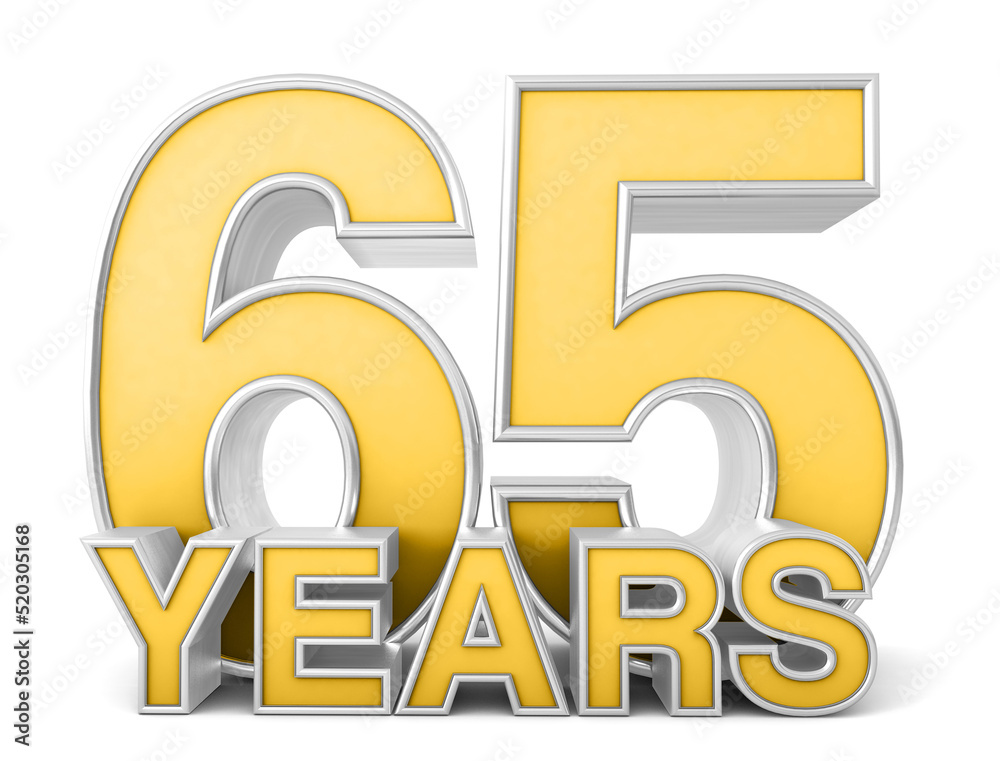 65 years 3d isolated on white background. Celebrating 65th anniversary ...