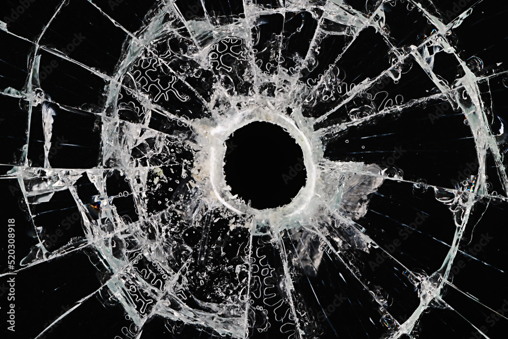 bullet hole on glass black background for overlay, transparent window ...