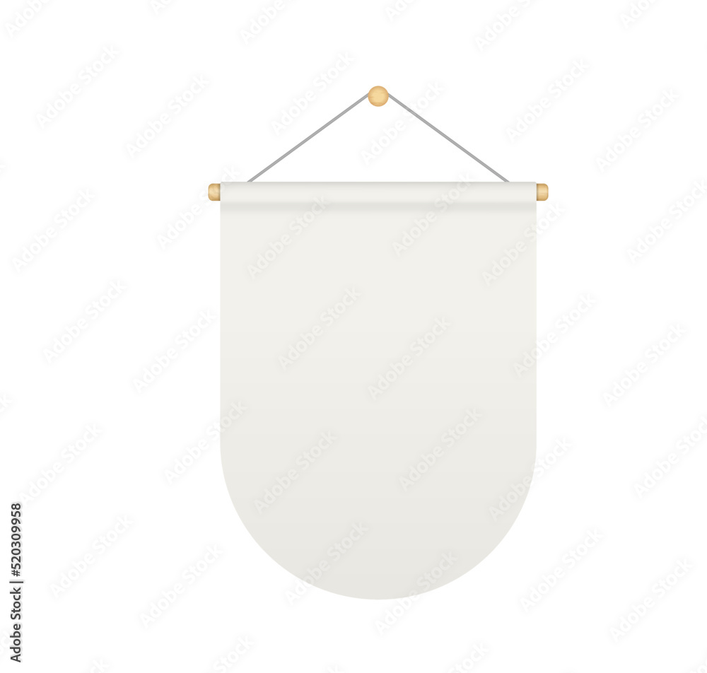 Empty white rounded rectangle bunting pennant. Hanging realistic ...