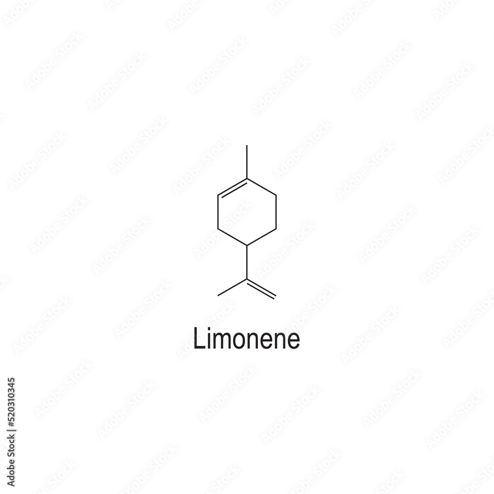Limonene (alkene) chemical structure on white background - component of ...