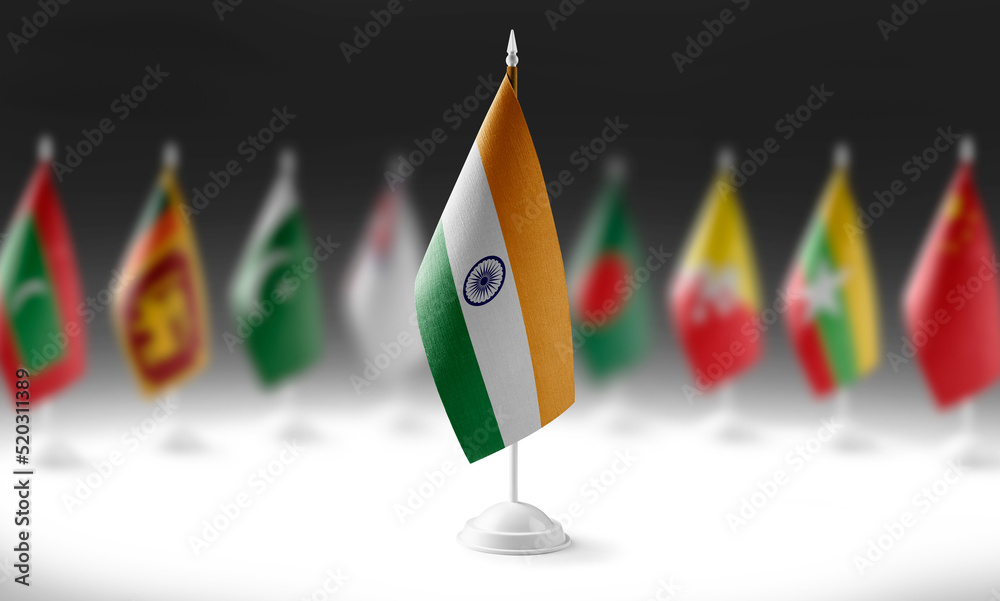 The national flag of the India on the background of flags of other ...