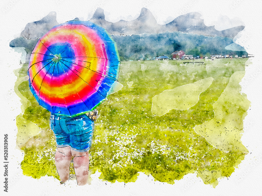 Digital watercolor illustration of a closeup person with pride rainbow ...