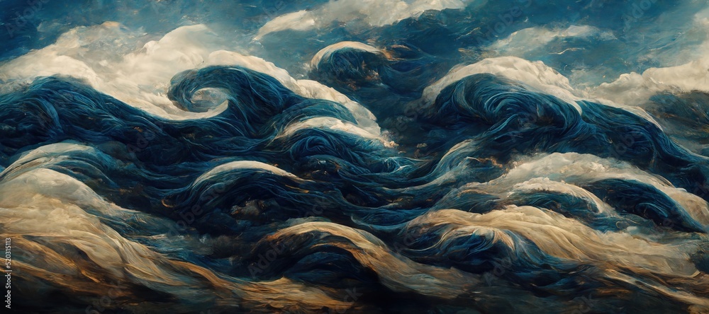 Vast panoramic fantasy cloudscape in cobalt and sapphire blue colors ...