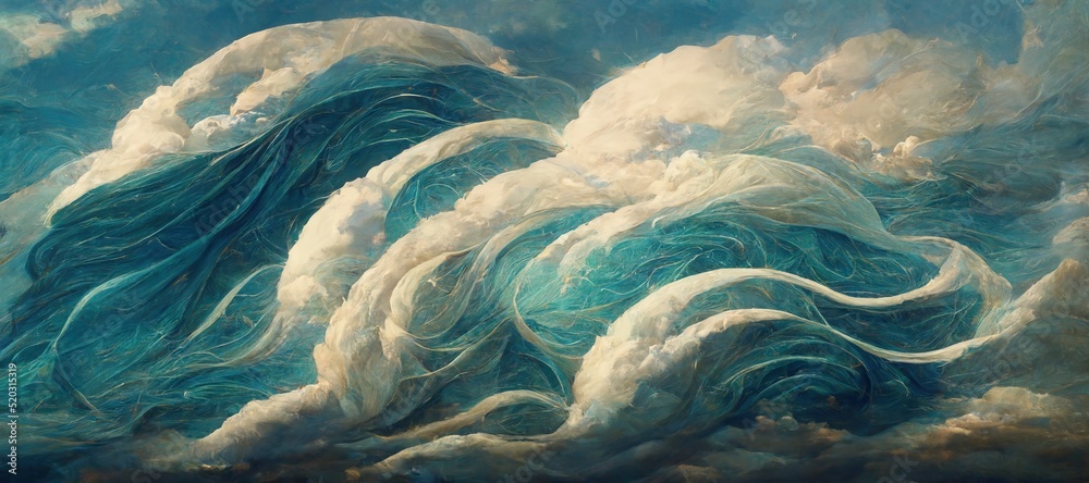 Vast panoramic fantasy cloudscape in cobalt and sapphire blue colors ...