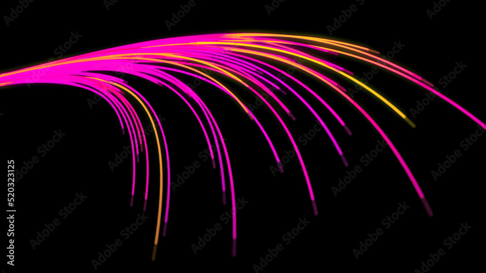Abstract animation of bright neon stream of multicolored neon rays ...