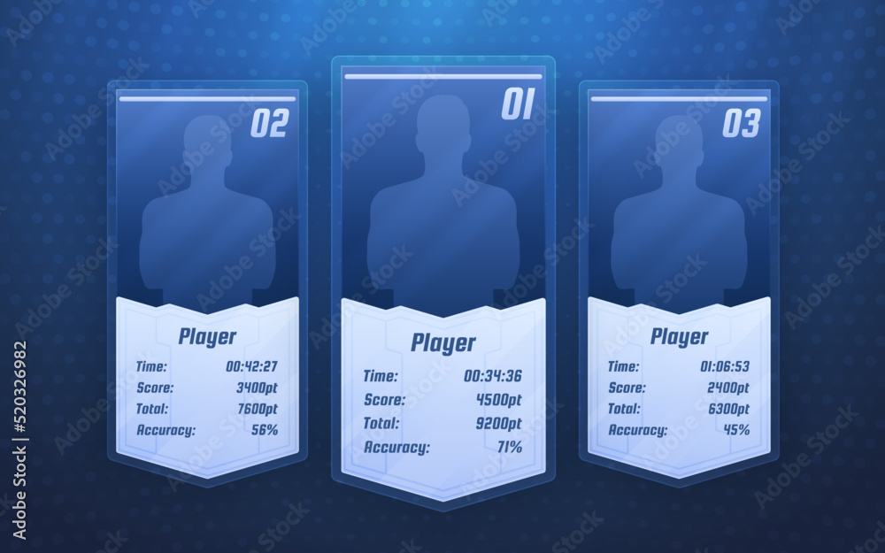 Vetor de Top 3 players score screen. Game ranking holographic pedestal ...