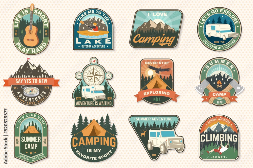 Set of camping badges Logo Patch. Vector illustration. Concept for ...