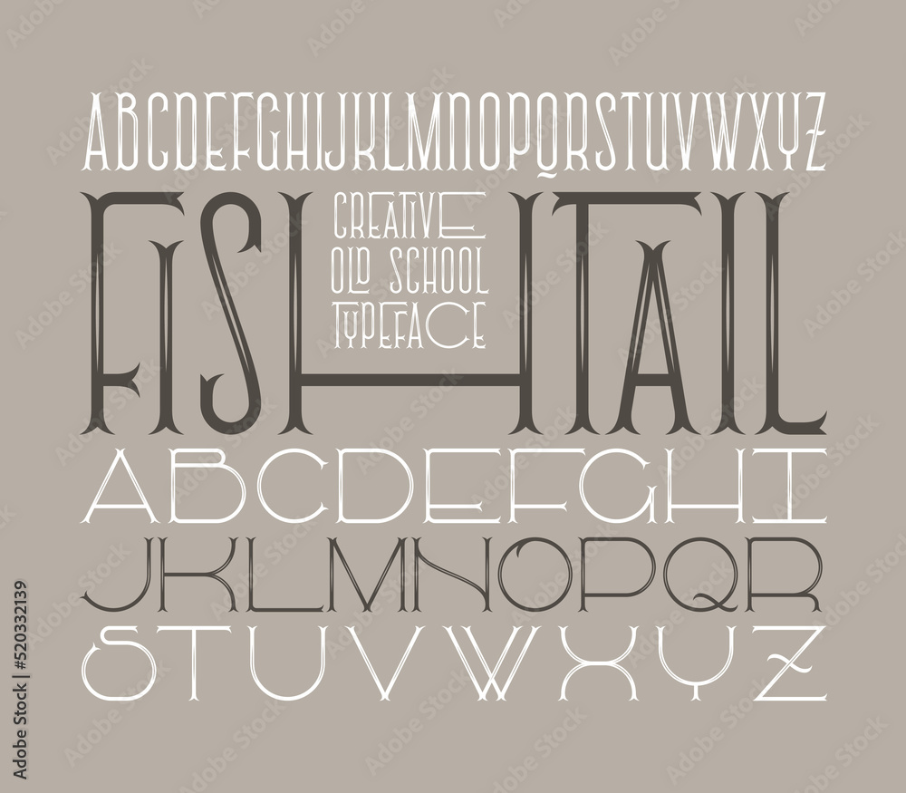 Vector font set. Vintage decorative english alphabet with narrow and ...