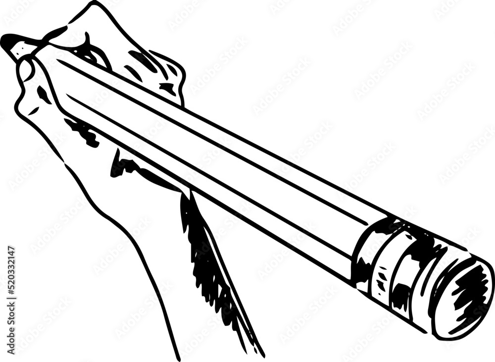 Hand holding big pencil vector drawing, Sketch drawing of hand holding ...