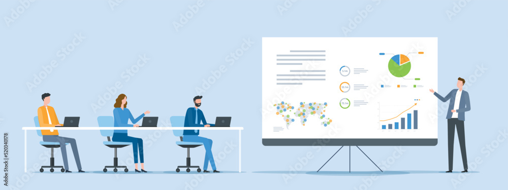 flat vector business team meeting and training collaboration with ...