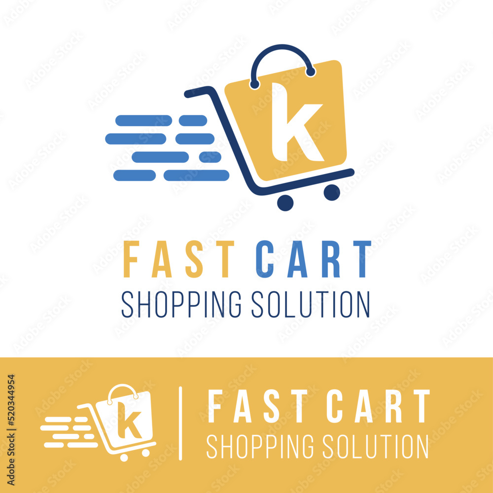 Initial k letter in trolley cart shopping logo with speed symbol for ...