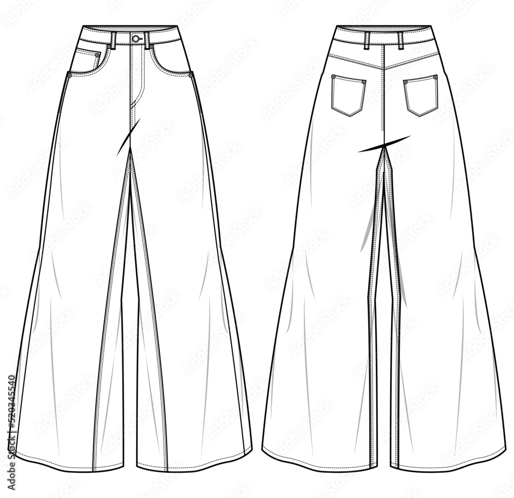 Women Flared Denim, Wide Leg Jeans, Jeans Front and Back View fashion ...