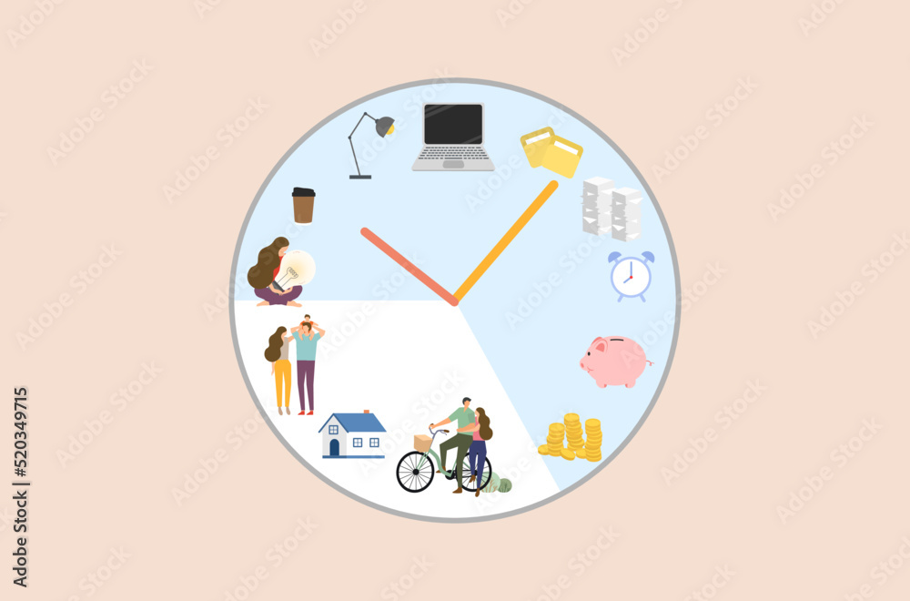 Flat design of business people’s working hours and relax time after ...