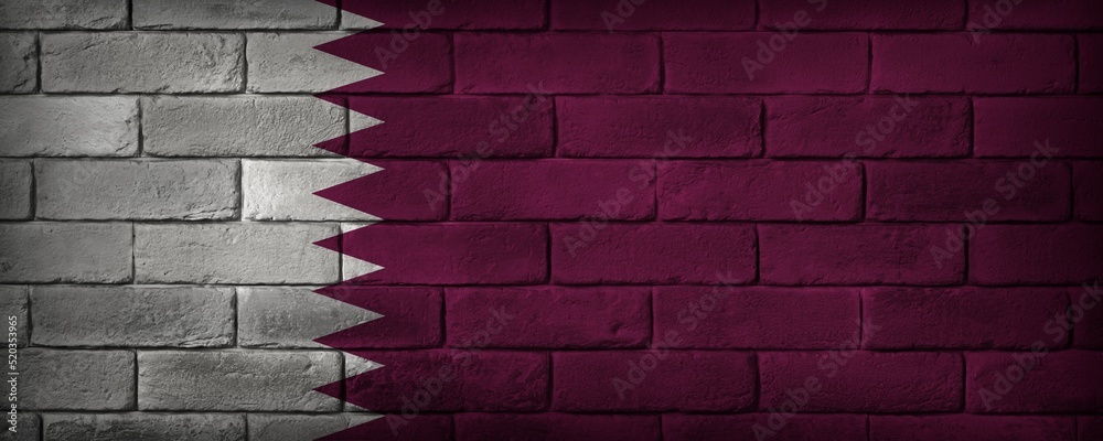 Qatar flag painted on a brick wall. The flag proportions and RGB colors ...
